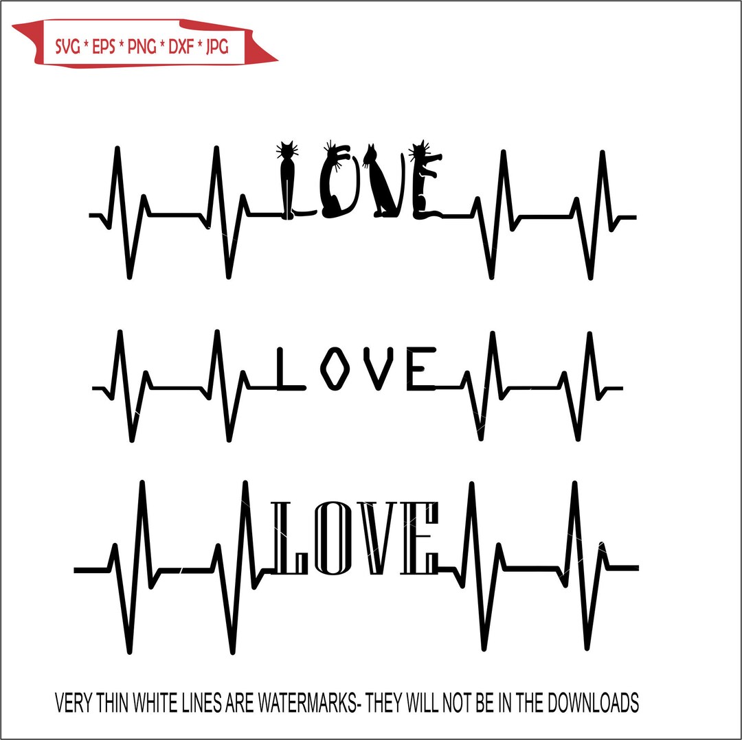 Heartbeat Word LOVE Cat Letters Design 3 Designs Heart Beat EKG Pulse ...
