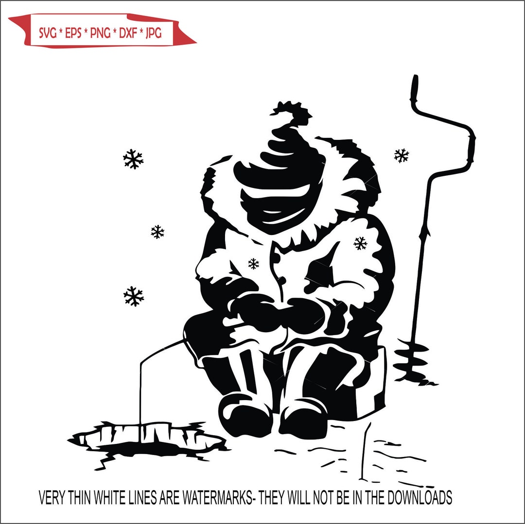 Man Ice Fishing Auger Outdoors Sport Relax Frozen Water Lake Pond ...