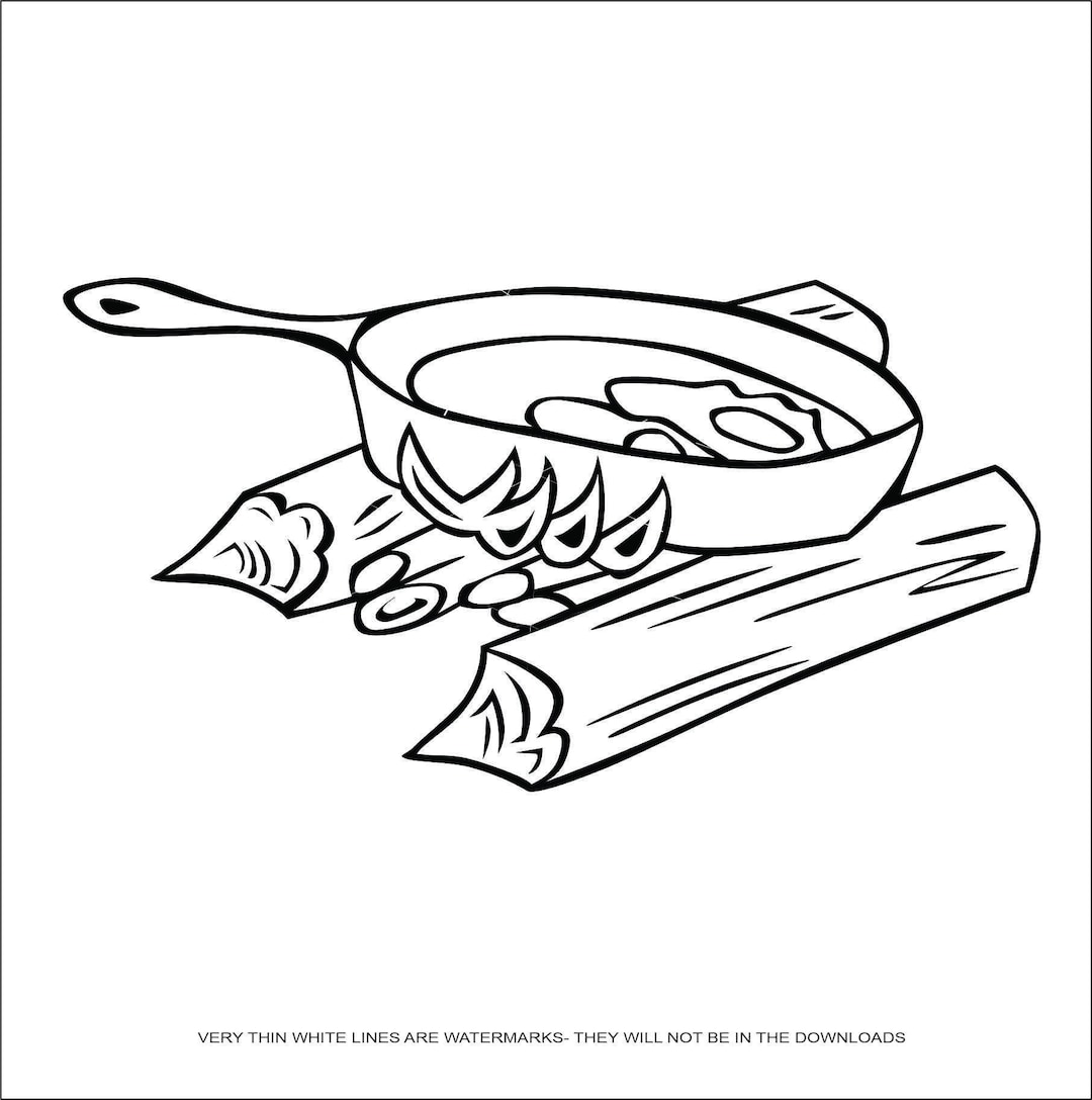 Skillet Cooking Eggs Open Fire Pit Logs Wood Camping Backyard Chef Cook ...