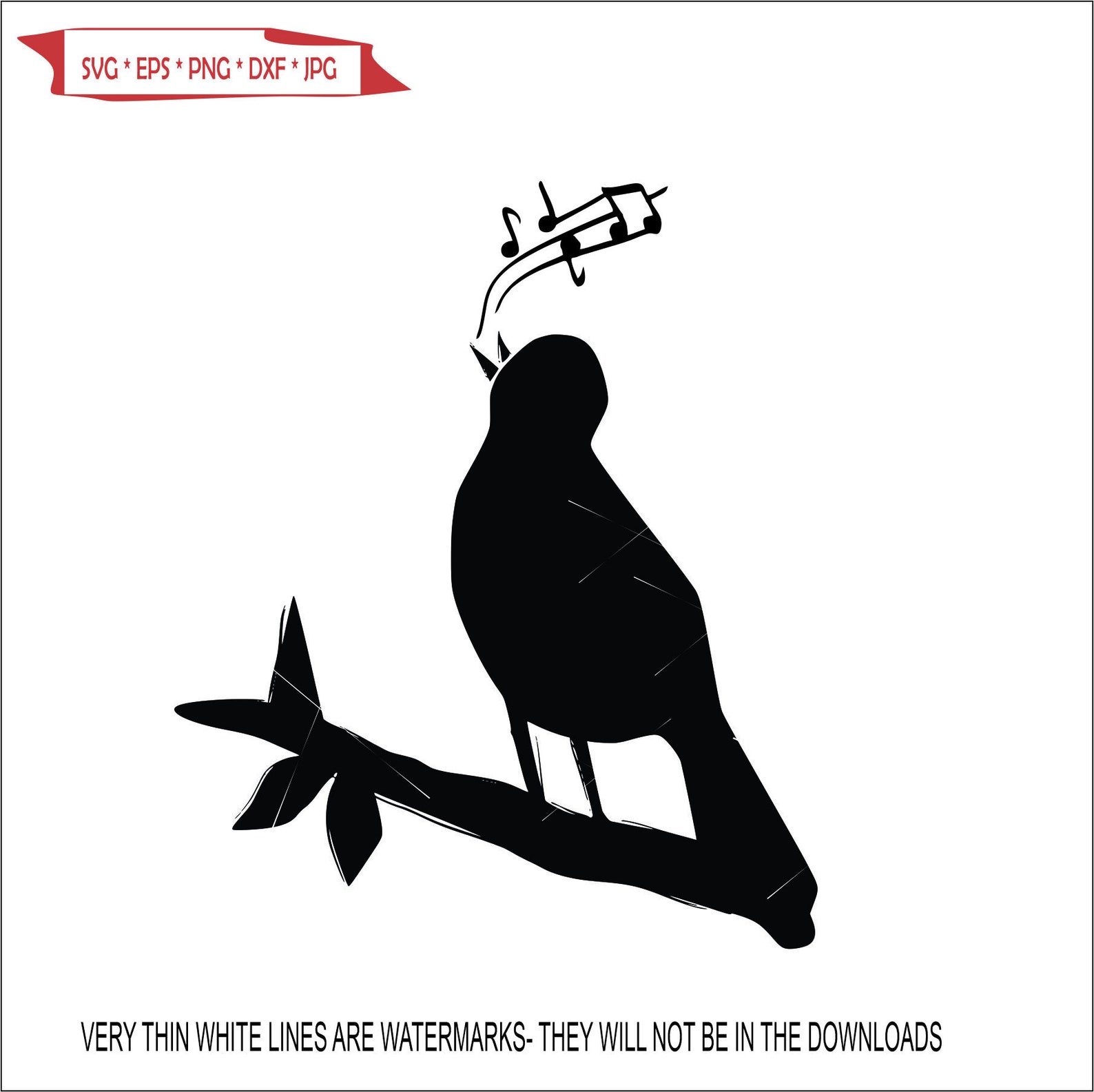 Simple Bird Singing Stream Music Notes Tree Limb Branch Melody Song ...
