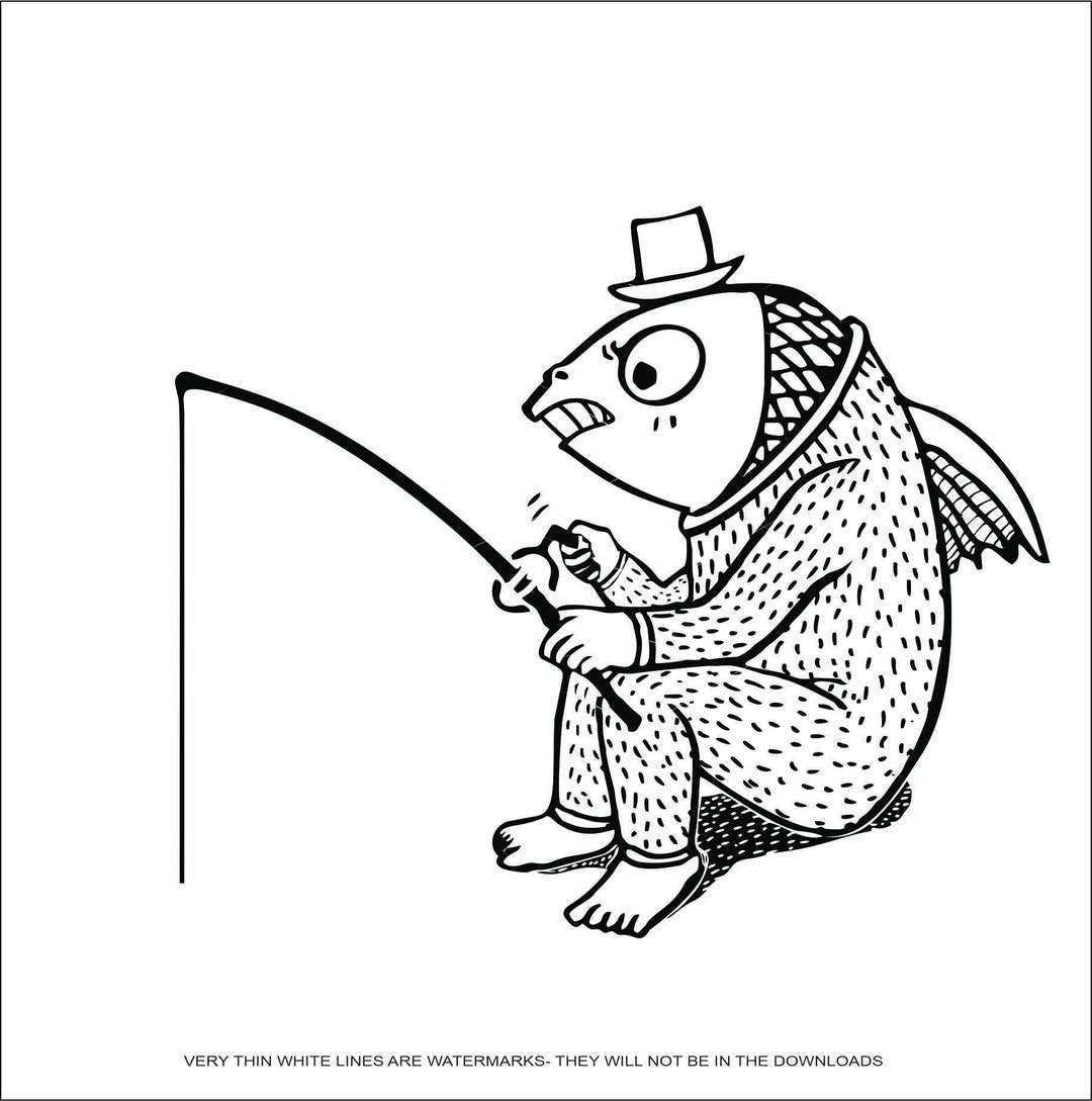 Fish Fishing Cartoon Sour Puss Face Mad Mean Look Lake Pole * Fish ...