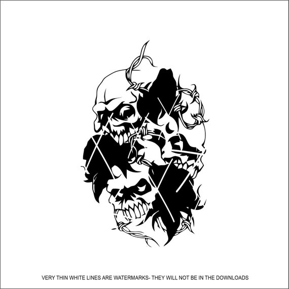 3 Skulls Heads Skeleton Stacked Evil Mean Body Skeleton Bone - Etsy