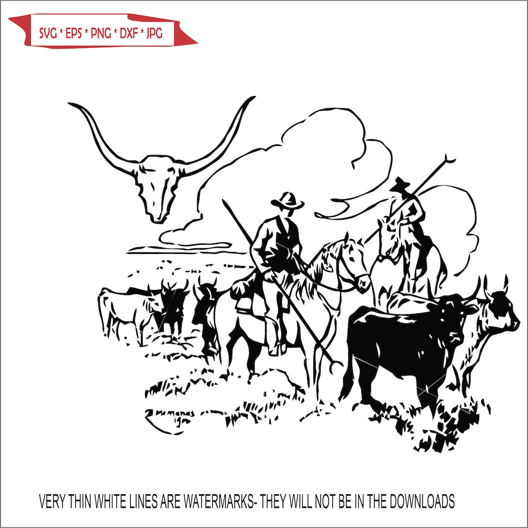 Buffalo Bull Roundup Cattle Drives Range Western Cowbpys Roper Calf Horse Equine * Clipart ...