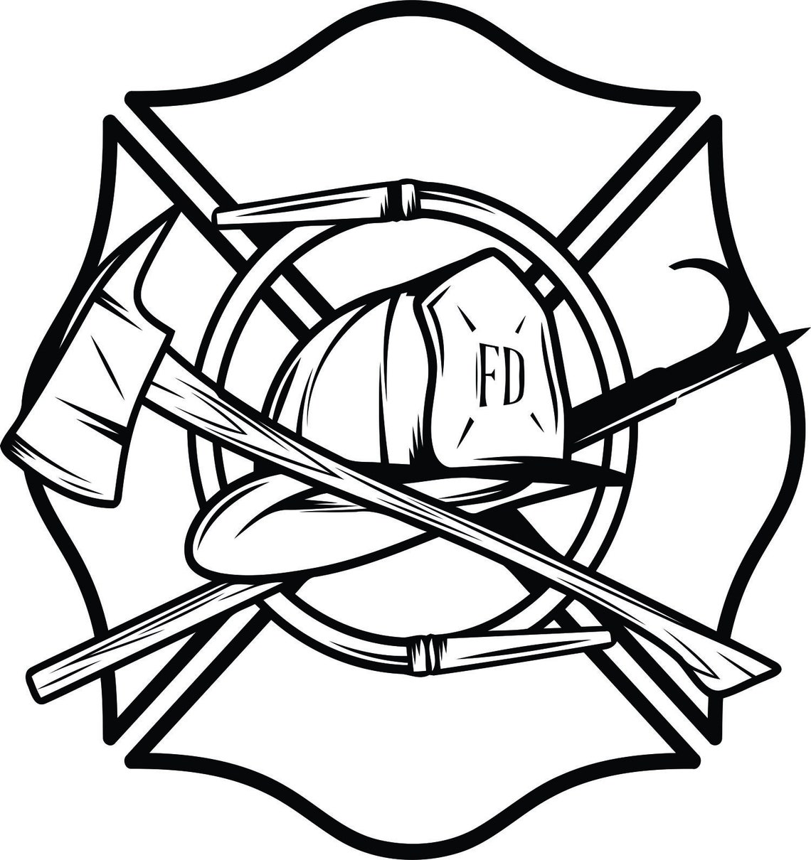 Blank Maltese Cross Firefighter Fire Department Fireman Helmet Axe cut ...