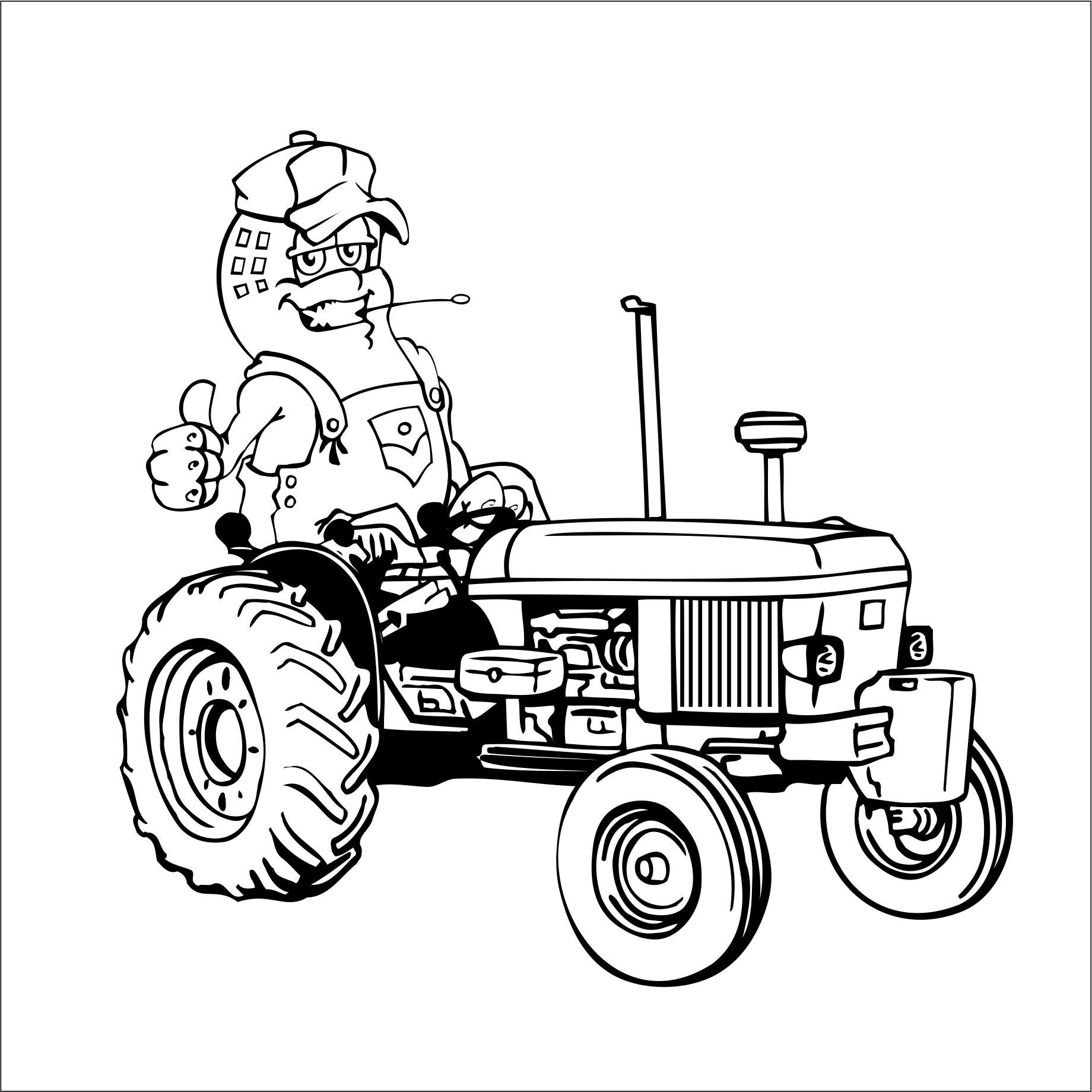 Cartoon Man Driving Tractor