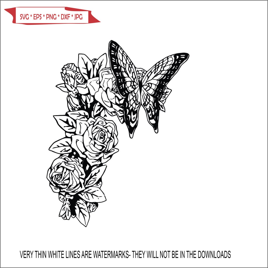 Butterfly Rose Flower Design Flight Insects Fluttering Corner - Etsy