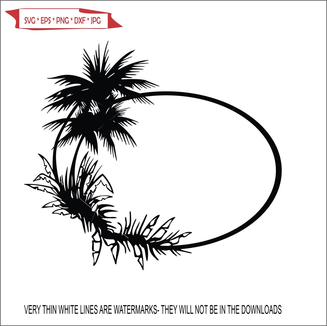 Oval Beach Frame Scene Palm Tree Sand Ocean Wave Tropical Vacation ...