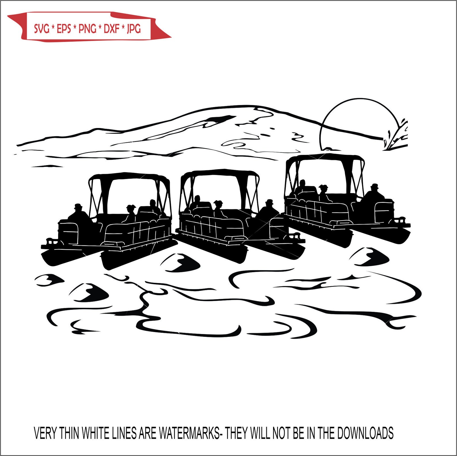 3 Pontoon Boats Swim Party Time Cove Mountain Water Sunset Relax Float ...