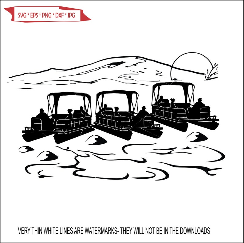 3 Pontoon Boats Swim Party Time Cove Mountain Water Sunset Relax Float ...