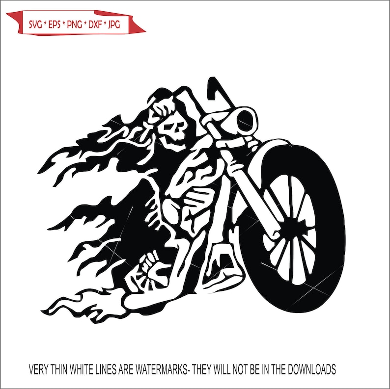 Motorcycle Skull Fire Flames Dead Skeleton Bike Outlaw Rider - Etsy