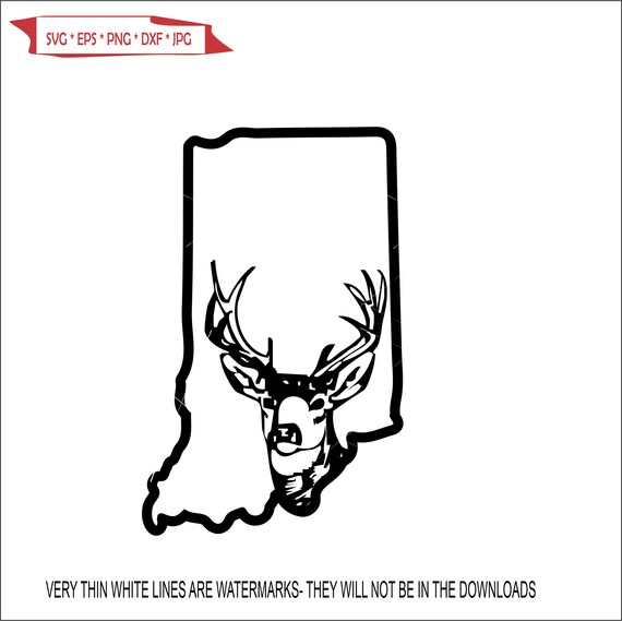 Indiana Deer Map Animal Stag Antlers Head Hunting Meat Food | Etsy