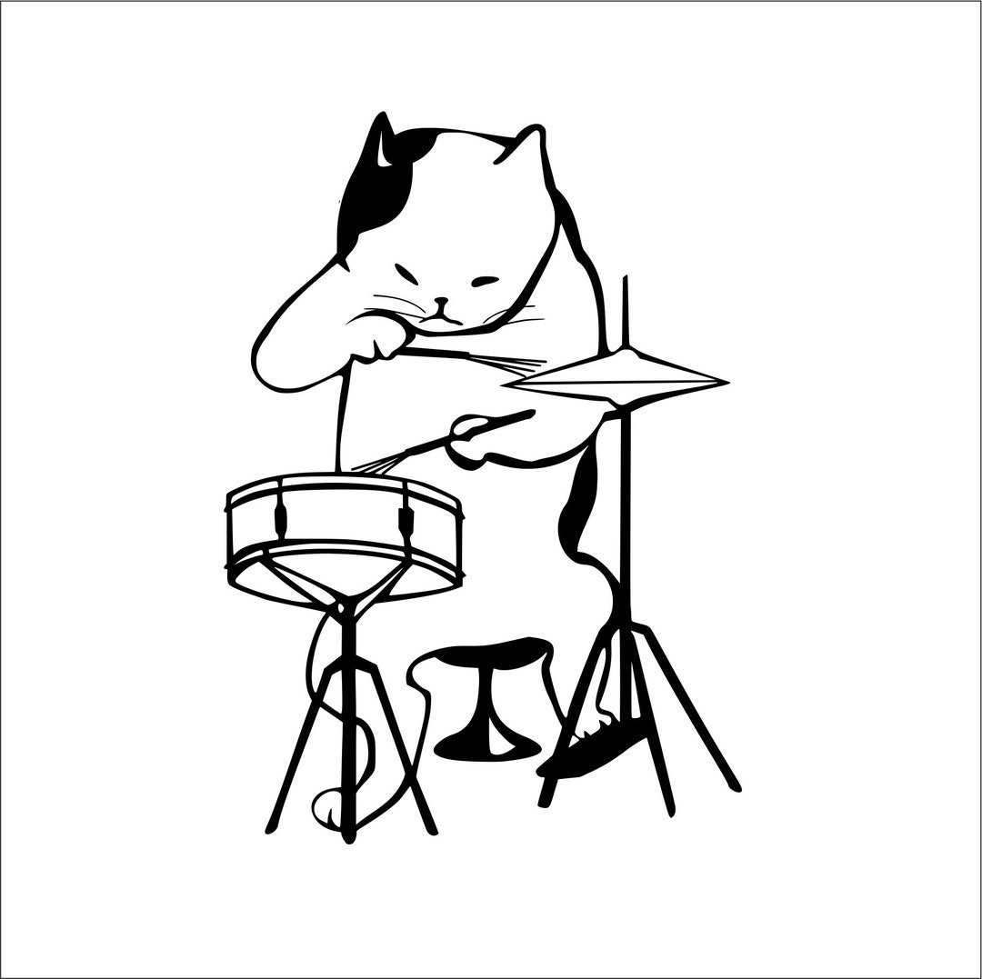 Music Cat Playing Drum Cartoon Domestic Cat * Cut Sign Image Clipart ...