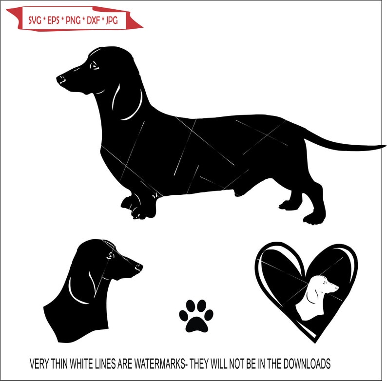 Group Dachshund Paw Print Heart Profile Dog Pet Hound Pedigree Purebred ...