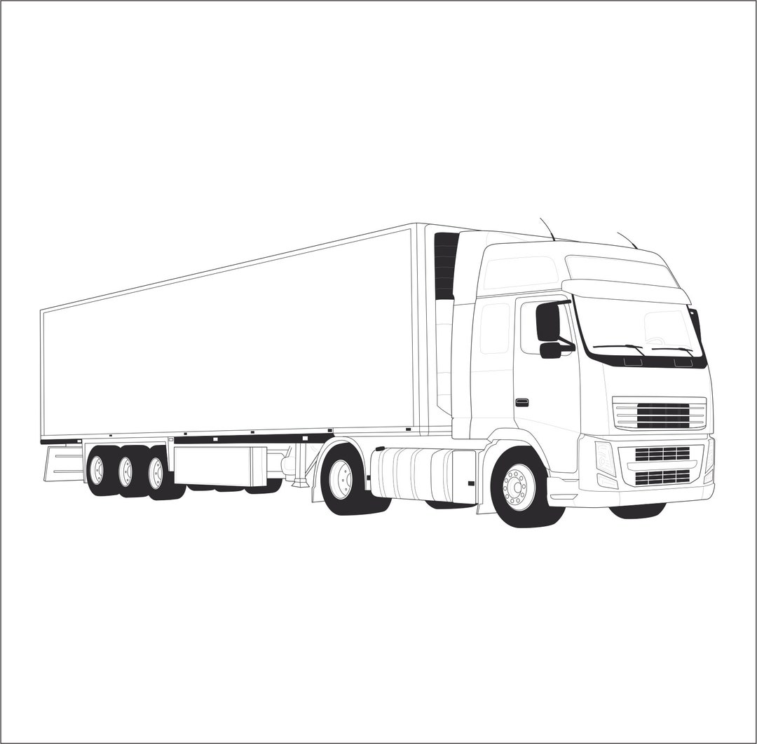 Outline Semi #4 Truck Big Rig Cab Tractor Truck Drive * Cut Design ...