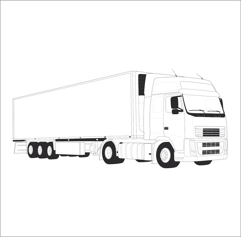 Outline Semi 4 Truck Big Rig Cab Tractor Truck Drive Cut Design Artwork ...