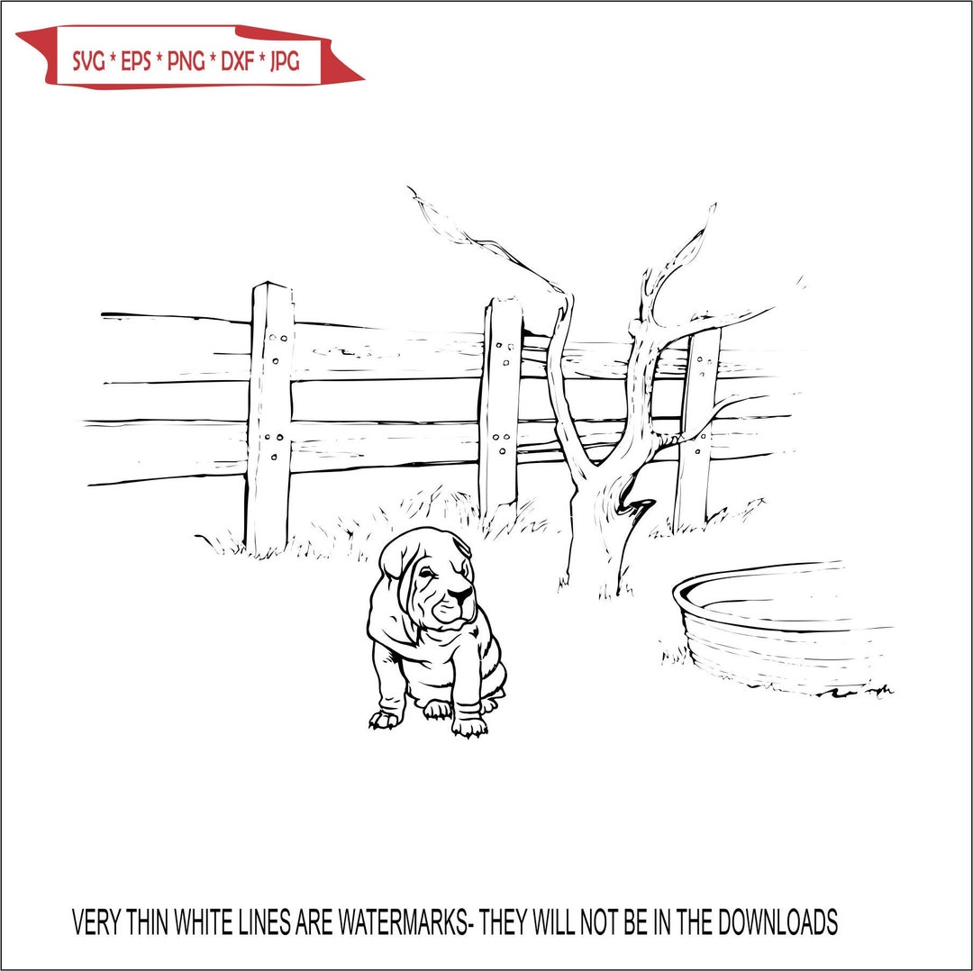 Shar Peiani Dog Waiting Fence Tree Line Breed Dog Animal Friend Pet ...