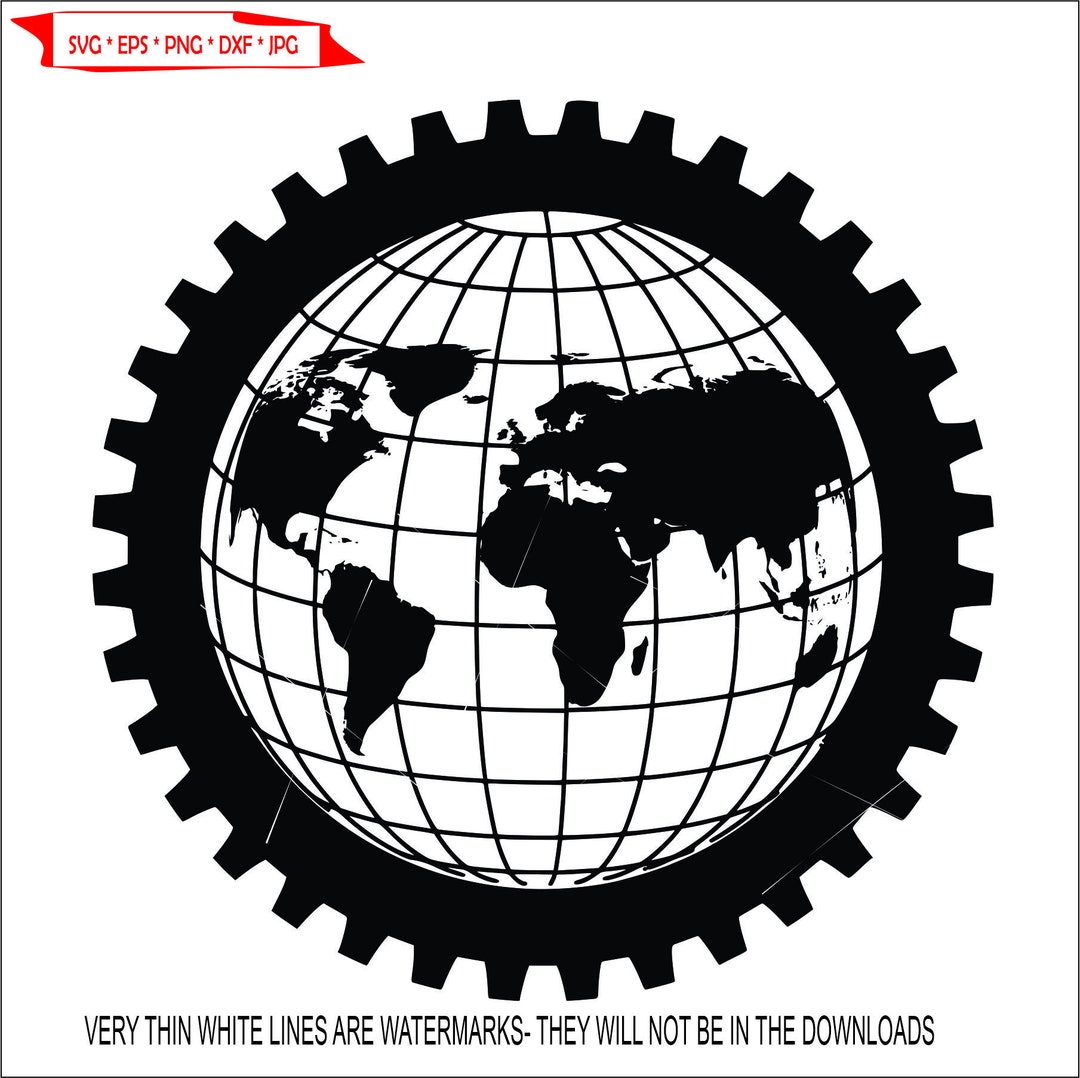 Globe Inside Gear Wheel Map Atlas Planet Earth Continent Geography ...