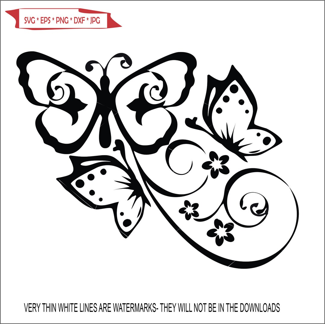 3 Butterfly Swirl Design Tiny Flower Flight Insects Fluttering Moths ...