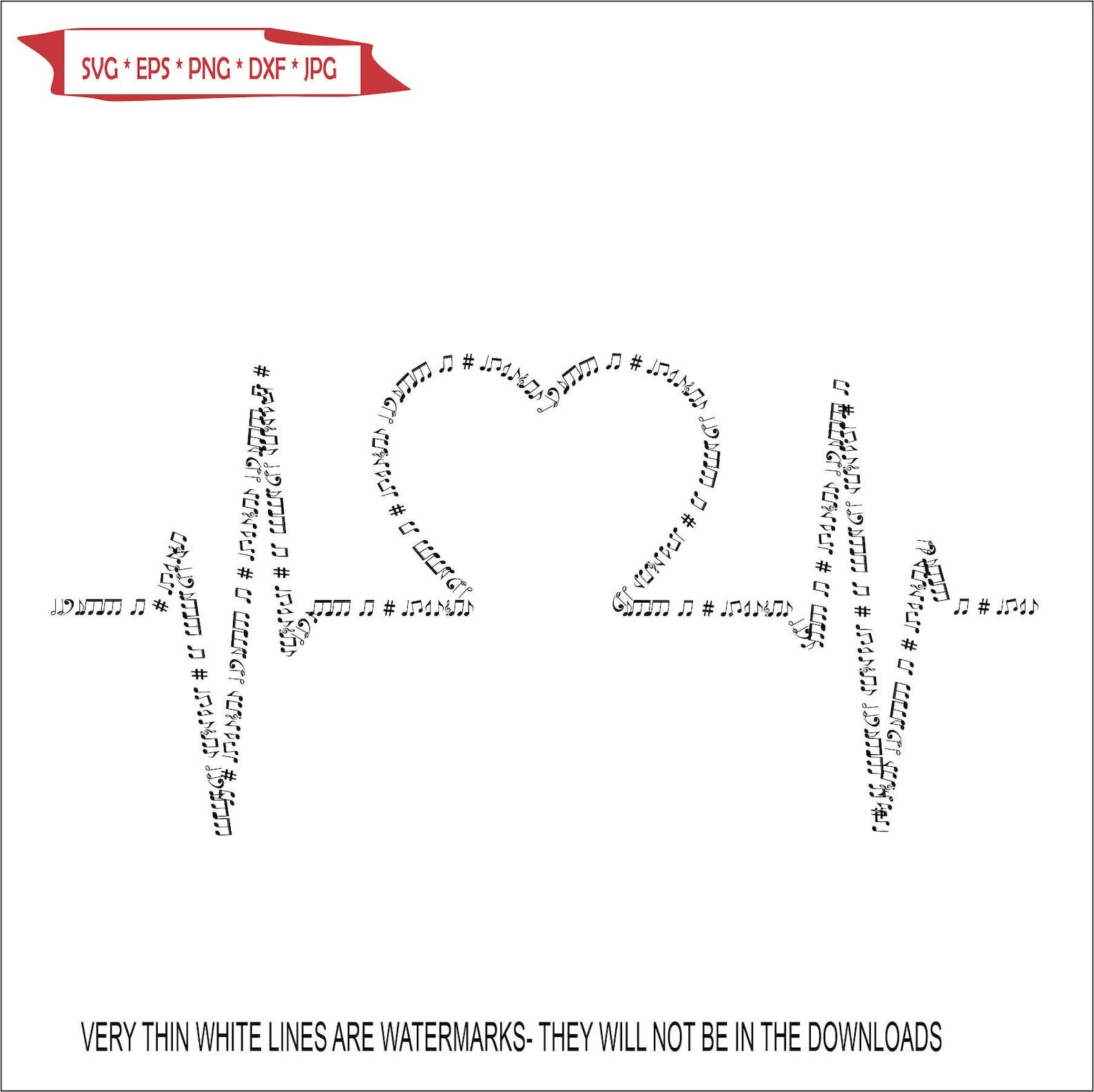 EKG Heart Beat Heartbeat Made With Music Notes Pulse Musical Cardiology ...