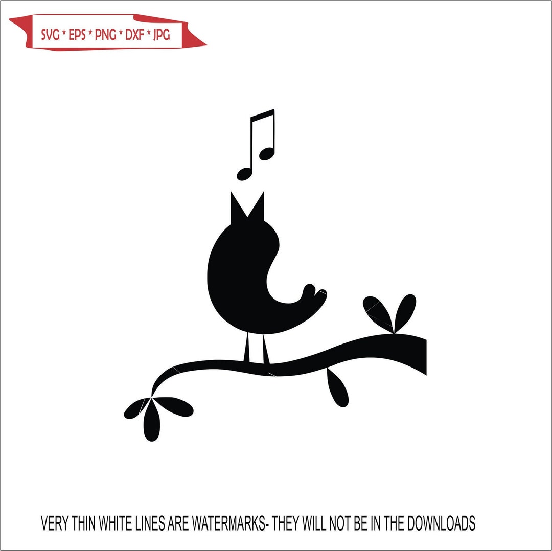 Simple Bird Singing Tree Limb Branch Melody Song Notes Spring Nature ...