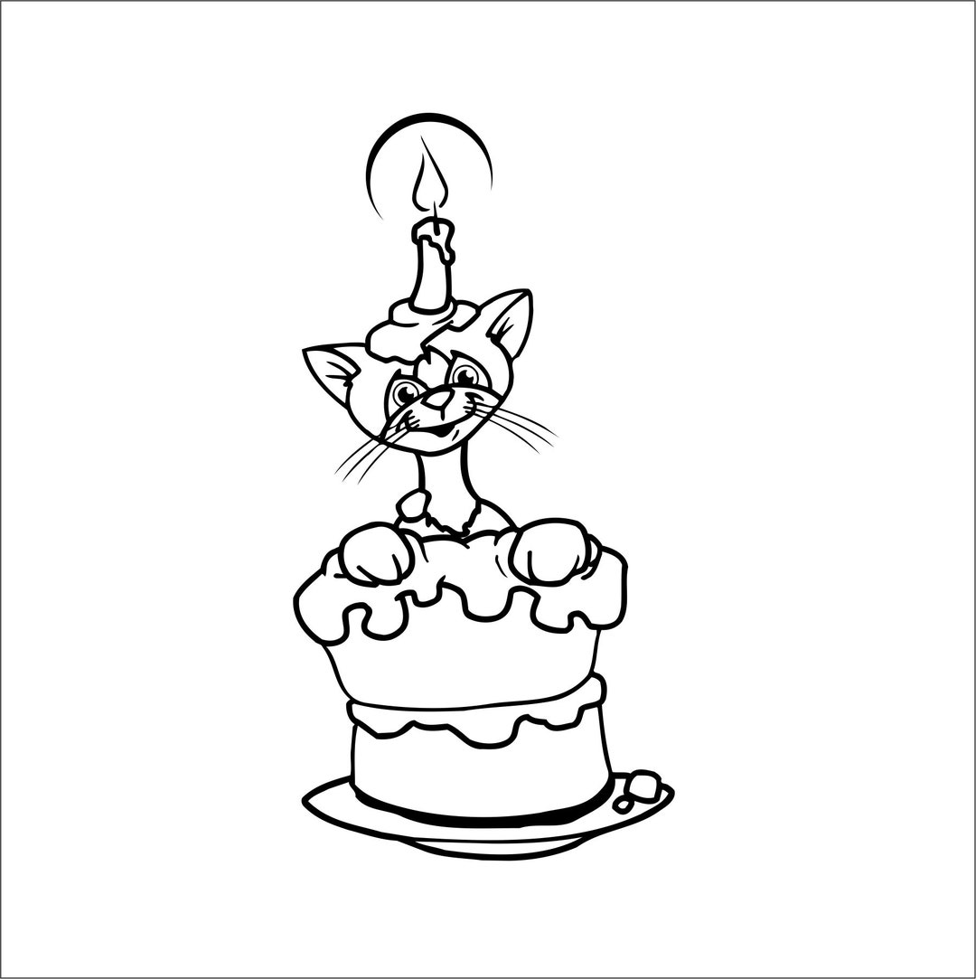 Cat Cake Topper Lighted Candle Fun Cartoon Anniversary Birthday Party ...
