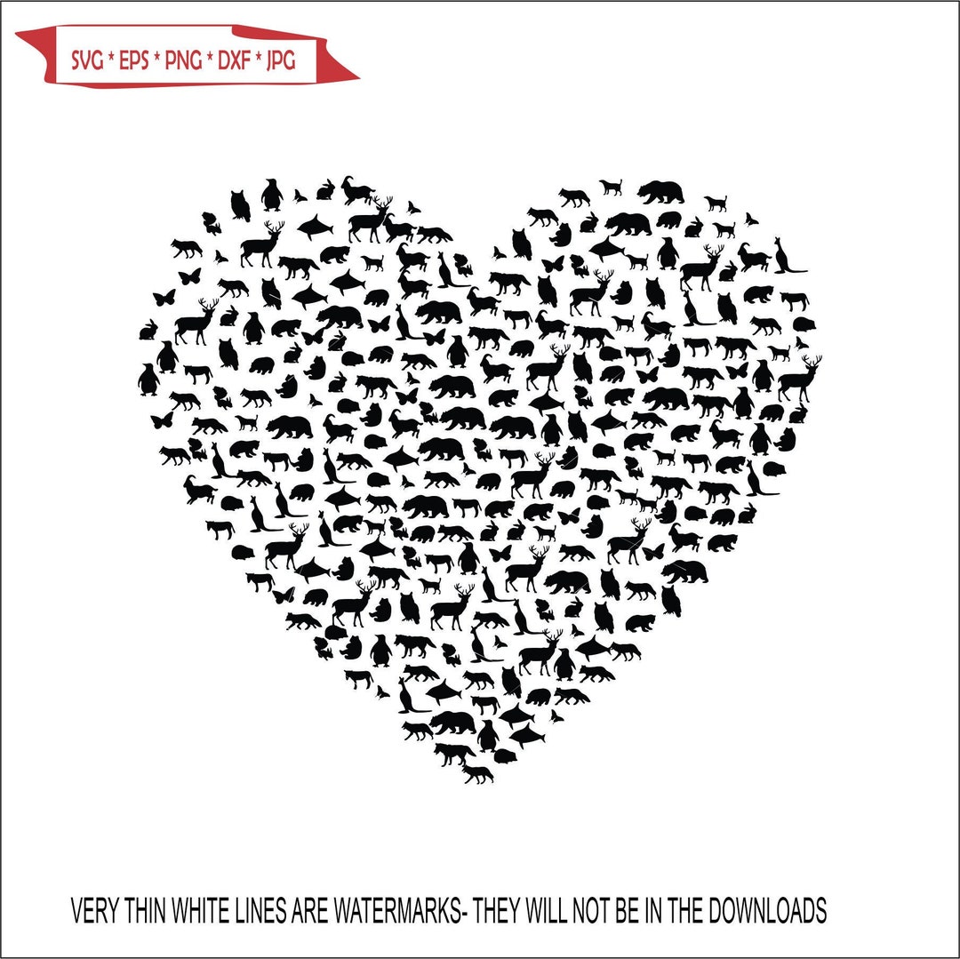 Animal Heart Collage Silhouettes Inside Heart Dog Wild Forest Animals ...