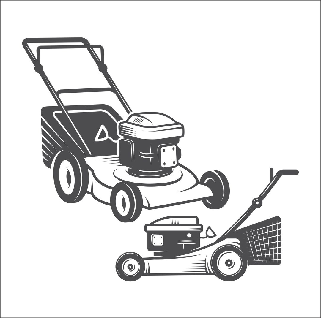 Lawn Mower 2 Views Walk Behind Cut Grass Outdoor Yard Work * SVG * Cut ...