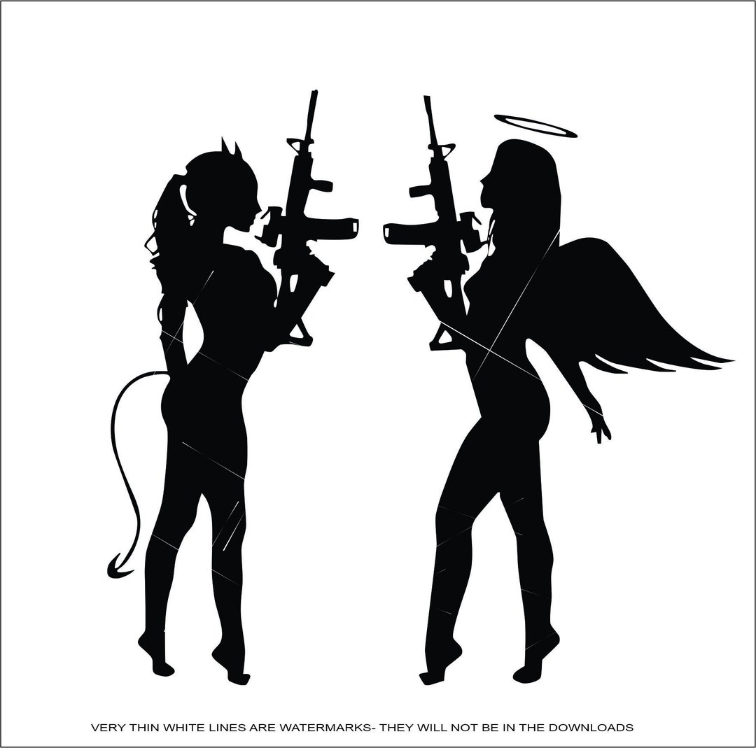 Sexy Angel Devil Female AR Rifle Halo Wings* Satan Horns Full Body ...