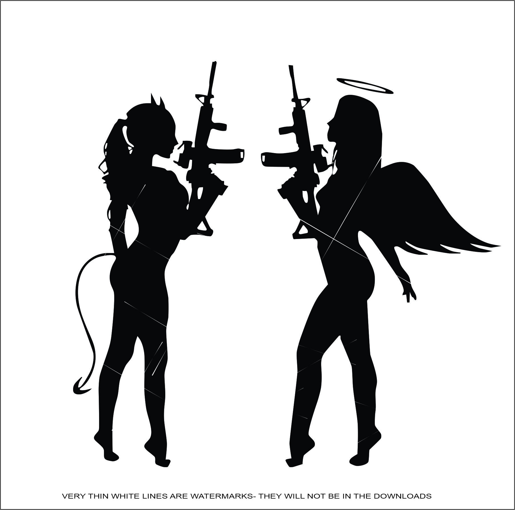 Sexy Angel Devil Female AR Rifle Halo Wings* Satan Horns Full Body ...