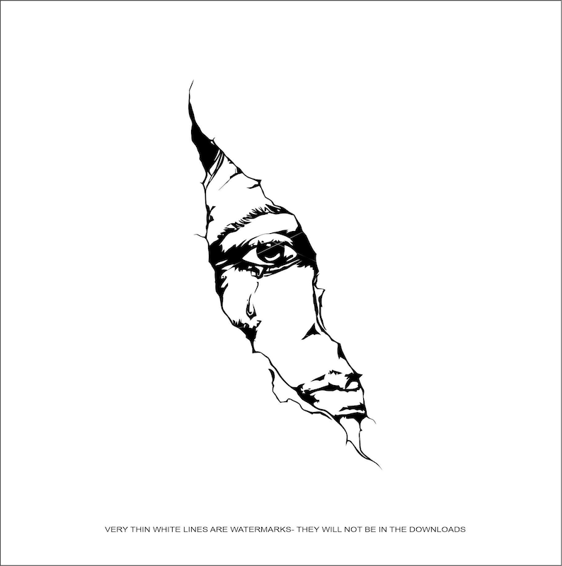 Torn Tear Skin or Paper Rip Face Looking Out Female Crying Peeking Sad ...