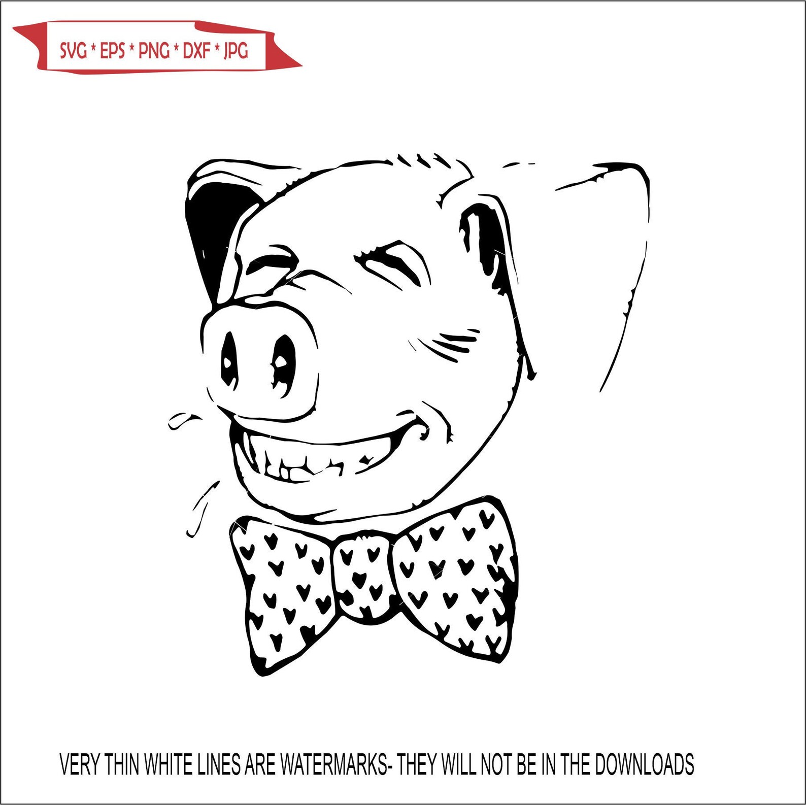 Pig Bowtie Smiley Face Cartoon Happy Piggy Hog Swine Food Cooking Party ...