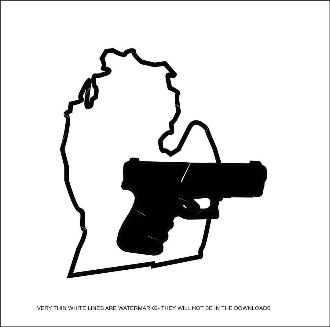 Gun Michigan State Map Silhouette Pistol 2nd Amendment Protected Rights ...