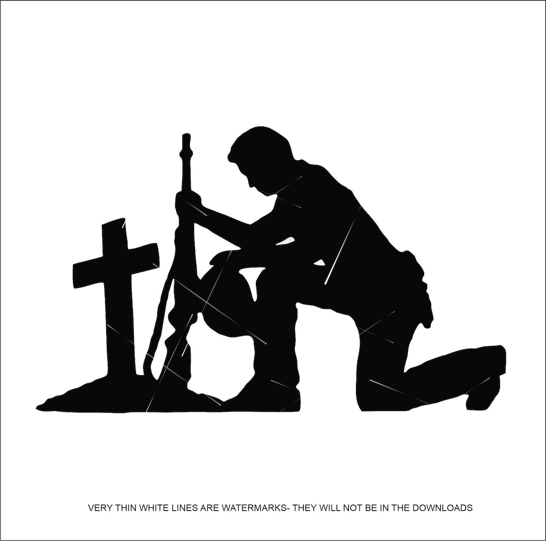 Simple Respect for Comrade Soldier Kneeling at Cross Military Veteran ...