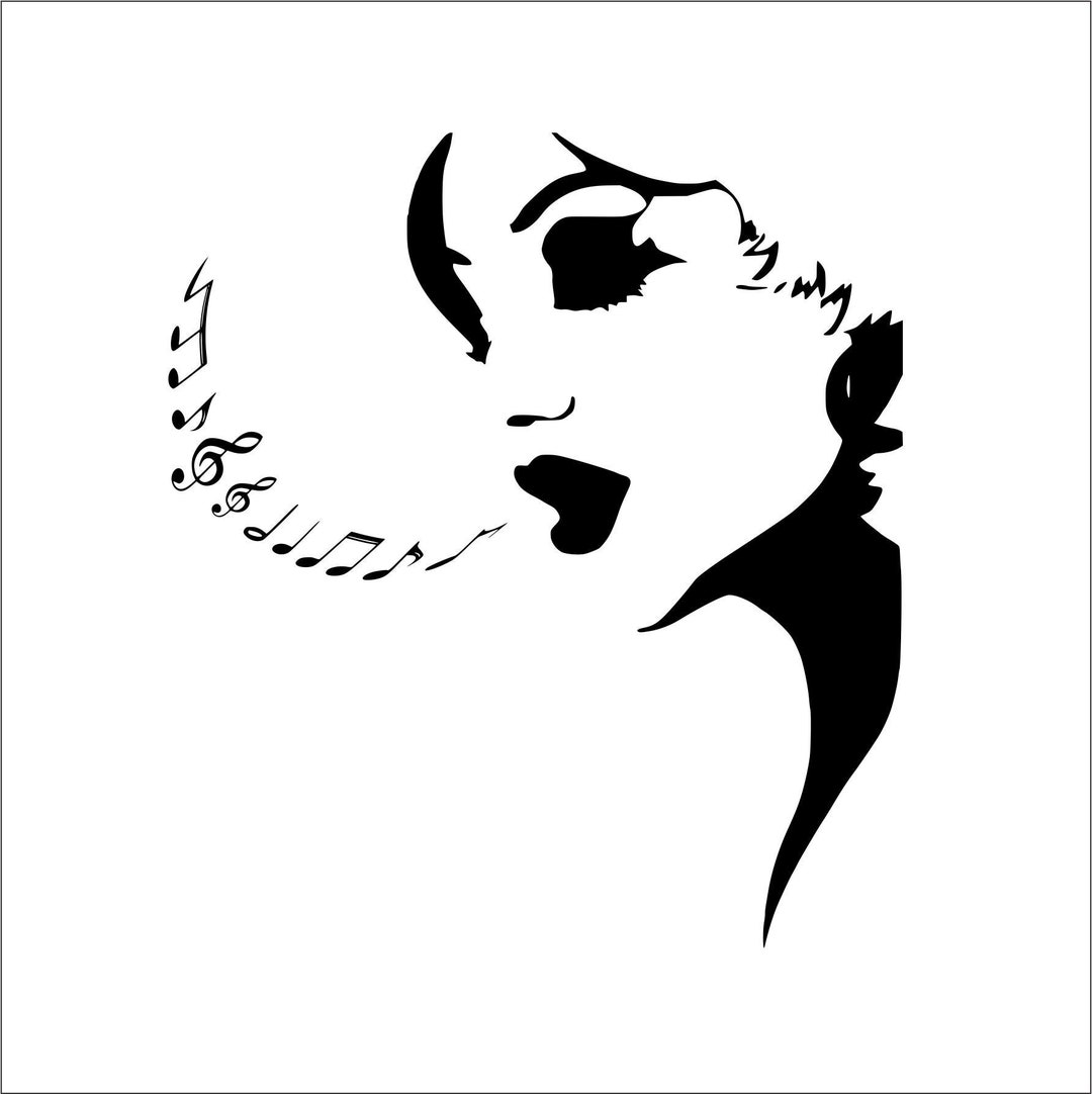 Lady Face Singing Musical Notes Out of Mouth Head Music Piano Keys ...