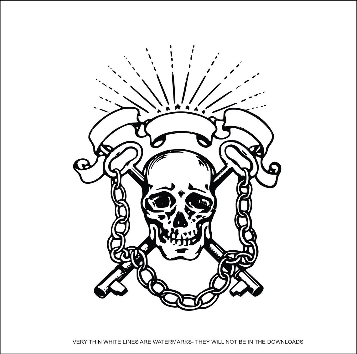 Skull Chain Skeleton Keys Evil Soul Ribbon Devil Scary Horns - Etsy