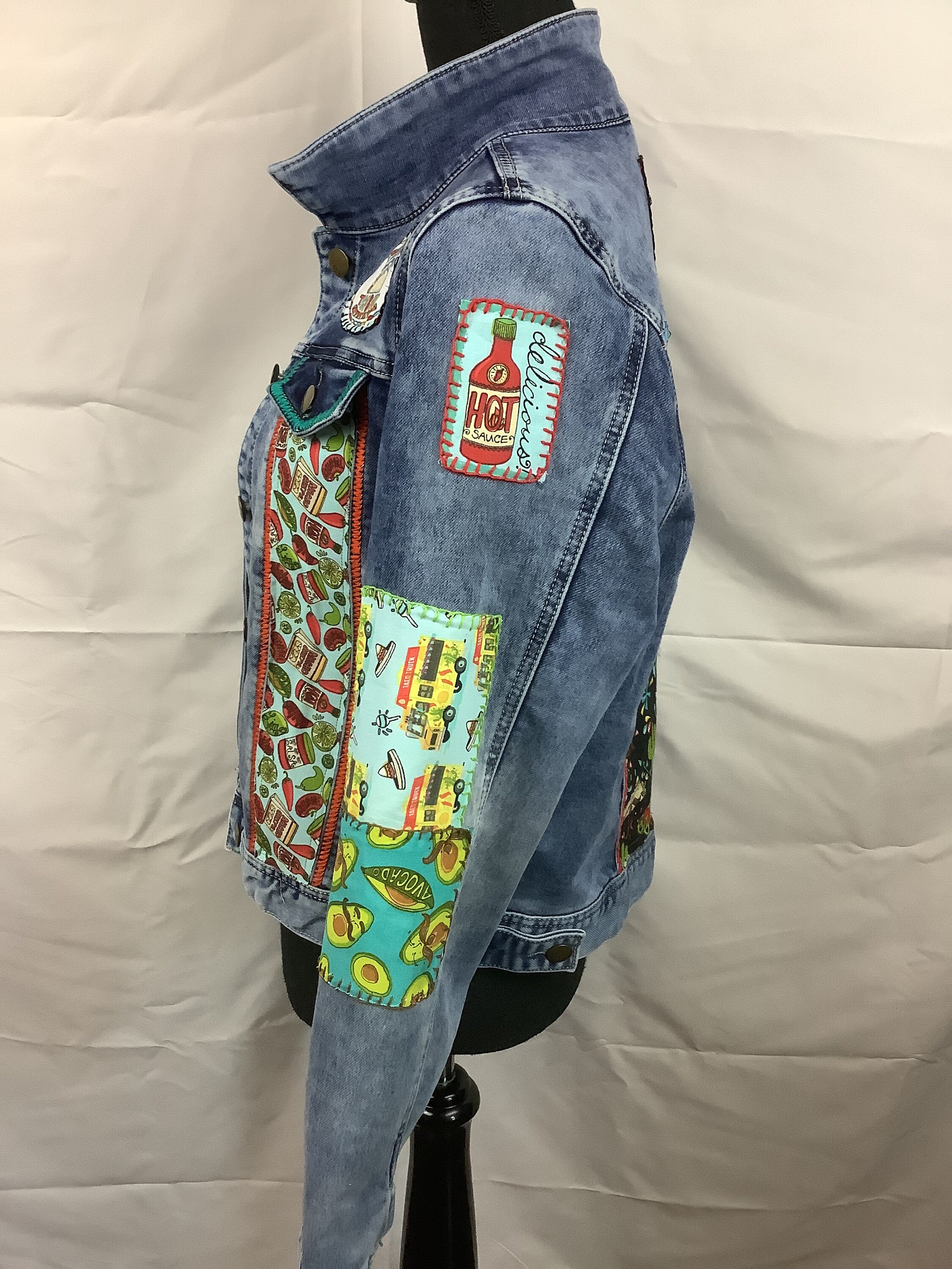 Custom Embroidered Taco Themed Blue Jean Jacket - Etsy