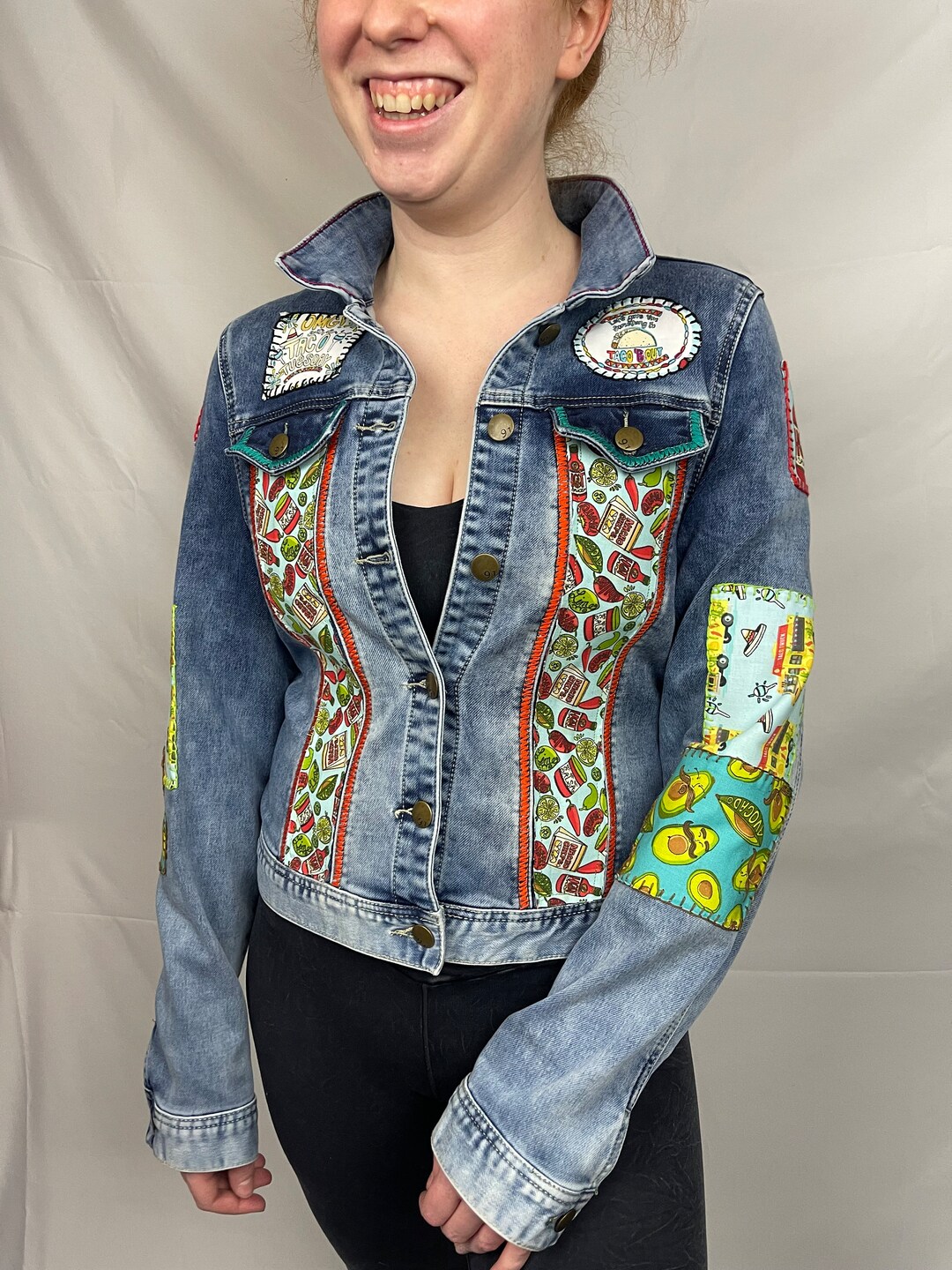 Custom Embroidered Taco Themed Blue Jean Jacket - Etsy