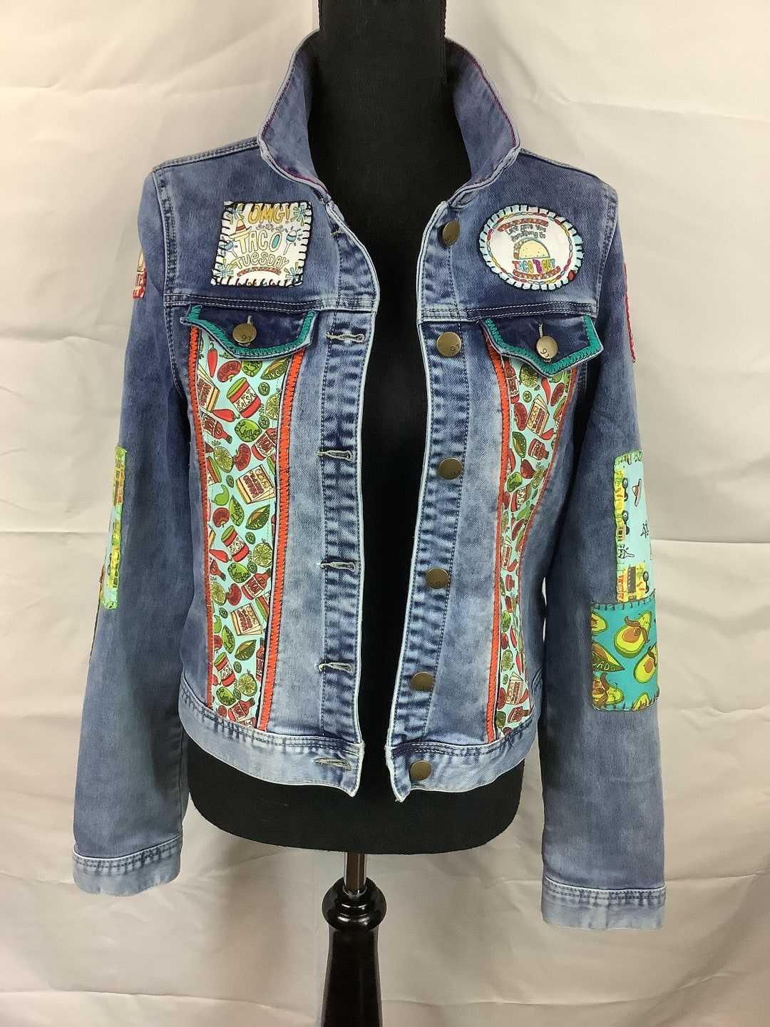 Custom Embroidered Taco Themed Blue Jean Jacket Magnolia Pearl - Etsy