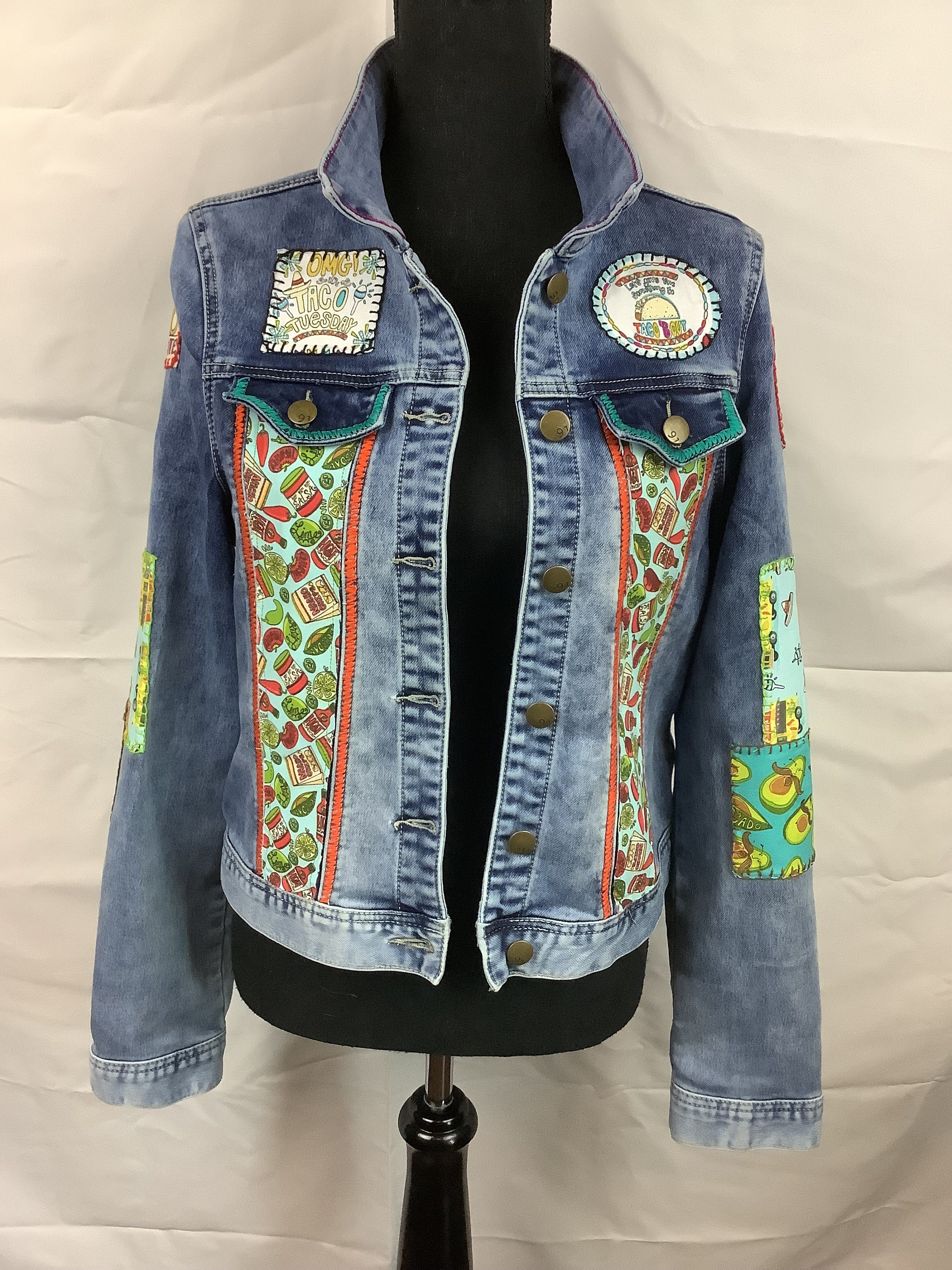 Custom Embroidered Taco Themed Blue Jean Jacket - Etsy