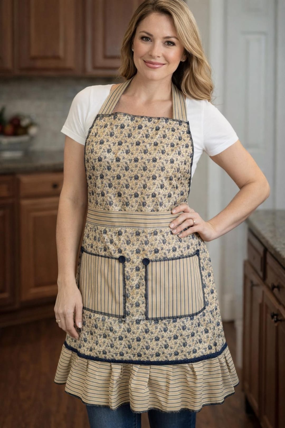 Handmade Prairie Apron – Floral Cotton Farmhouse Apron With Pockets ...
