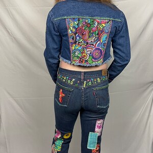 Custom Embroidered Cropped Blue Jean Jacket - Etsy