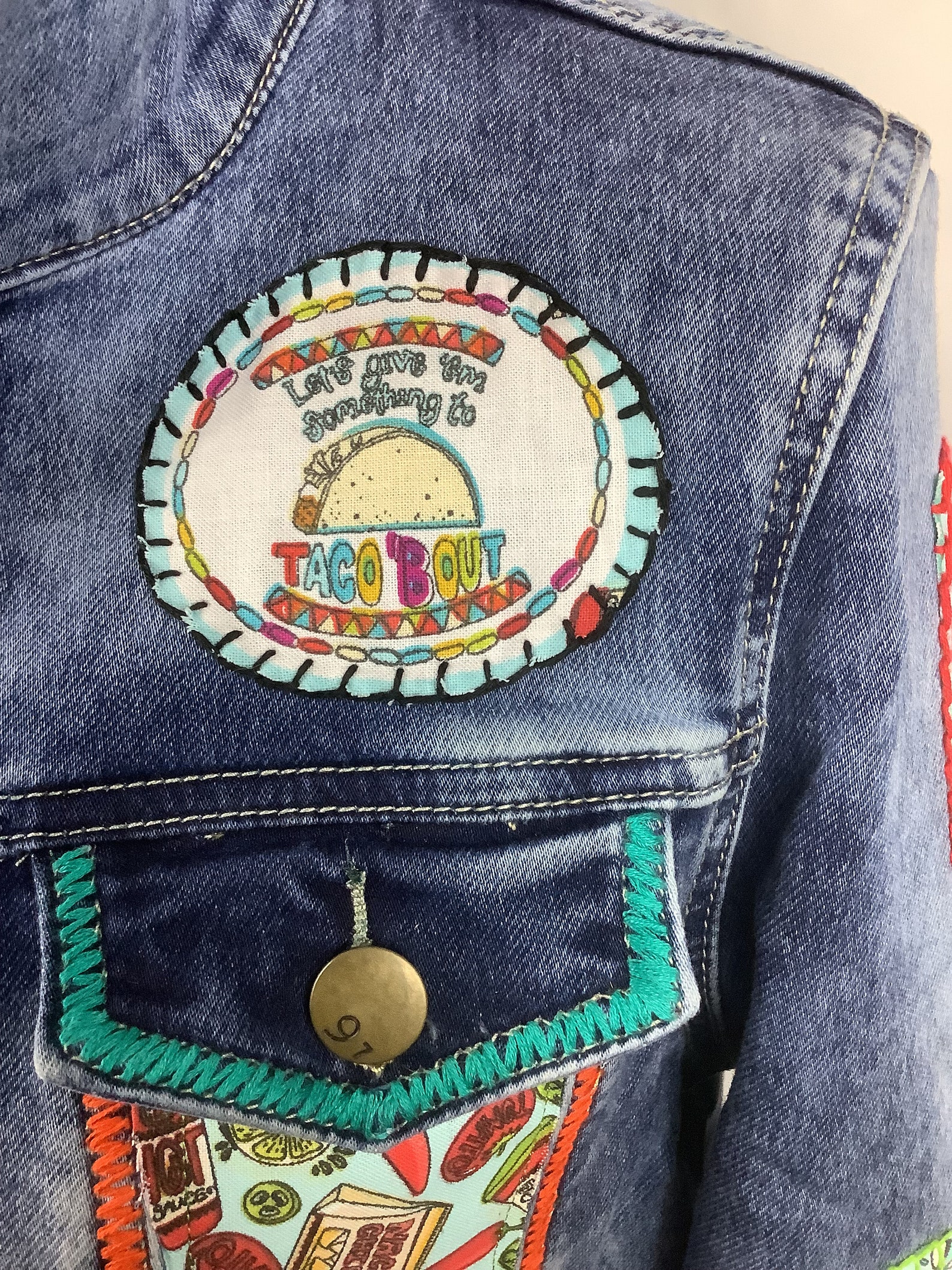 Custom Embroidered Taco Themed Blue Jean Jacket - Etsy