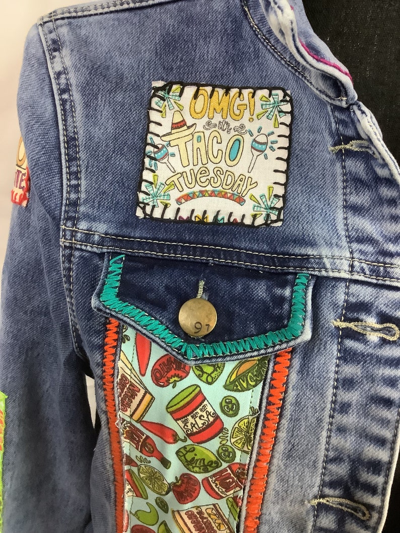 Custom Embroidered Taco Themed Blue Jean Jacket - Etsy