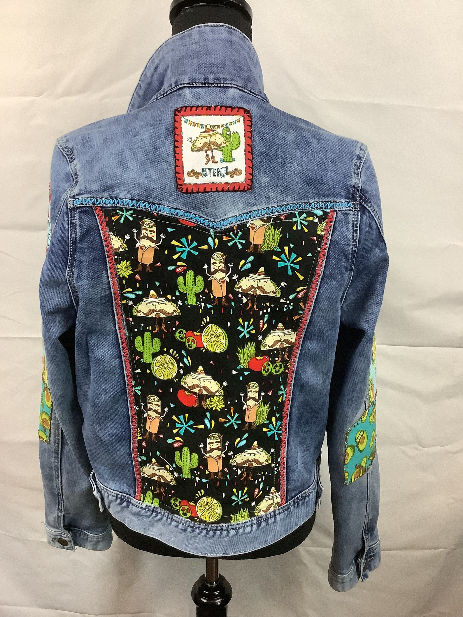 Custom Embroidered Taco Themed Blue Jean Jacket - Etsy