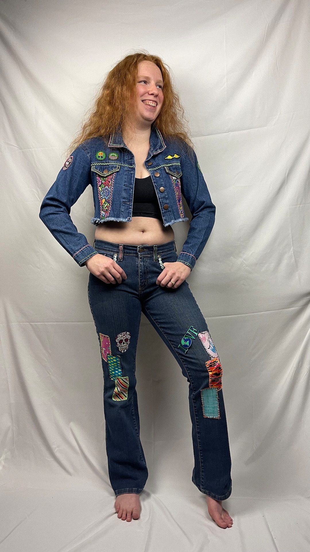 Custom Embroidered Cropped Blue Jean Jacket - Etsy