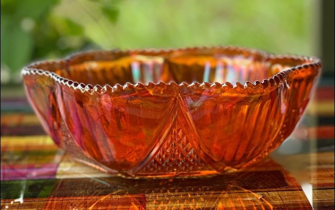 Sowerby Carnival Glass Bowl Hobstar and Cut Triangles - Etsy