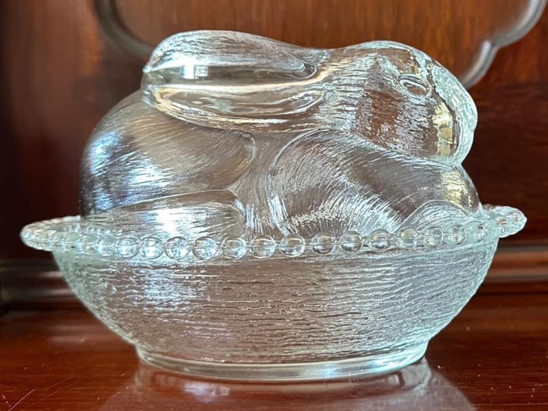 Vintage Indiana Glass Rabbit on Nest Covered Dish - Etsy