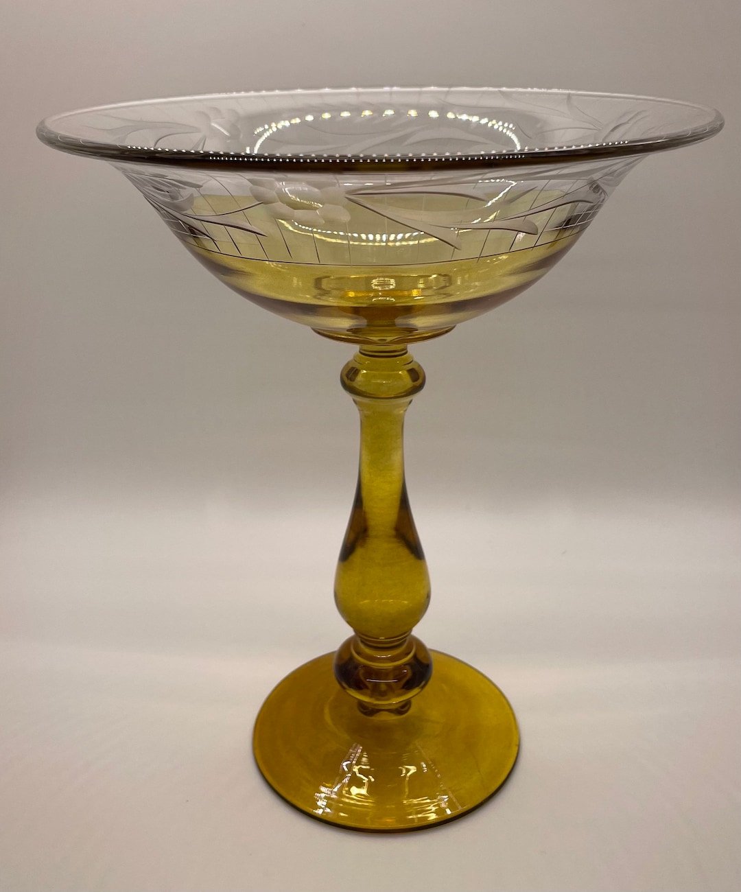 Vintage Glass Compote on Pedestal With Etching - Etsy