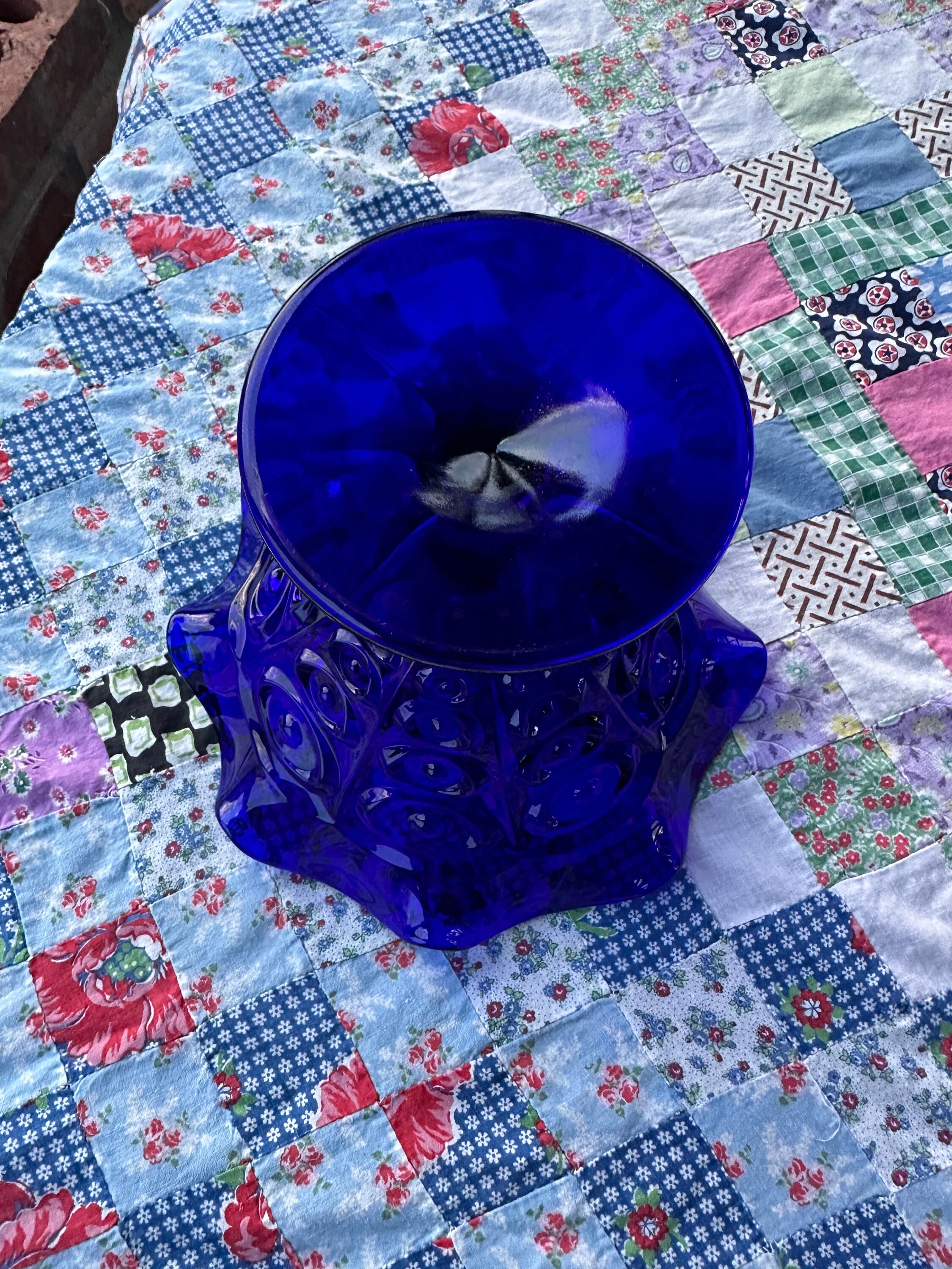 Viking Glass Cobalt Yesteryear Bullseye Compote - Etsy