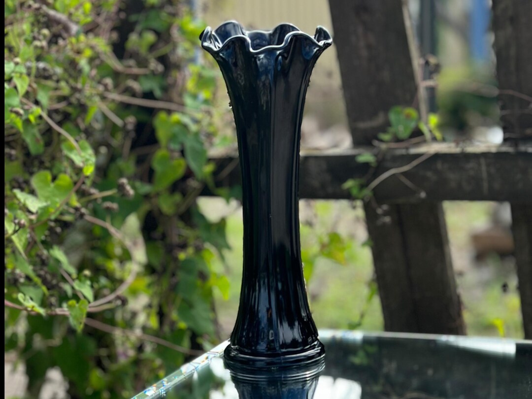 Black Glass Helio Swung Vase EAPG - Etsy